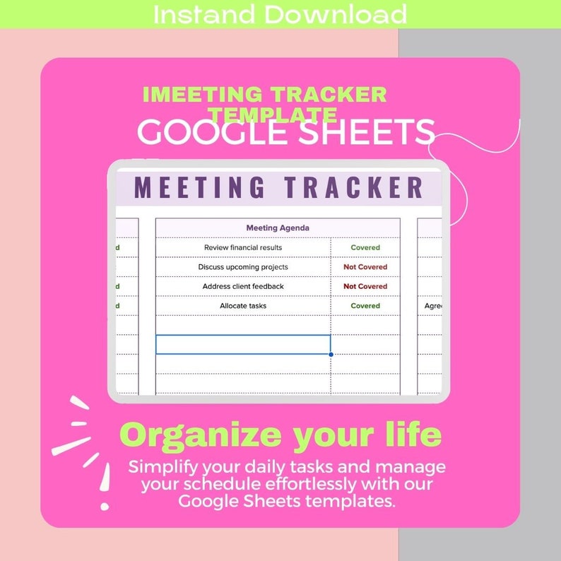 Meeting Tracker Template Google Sheets Meeting Agenda Planner Team ...