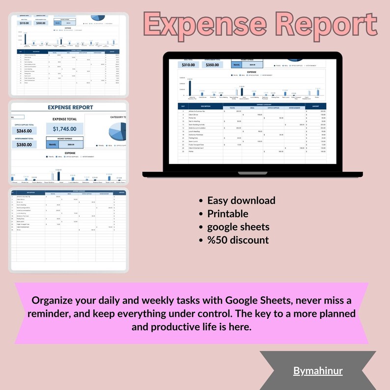 Expense Report Template, Google Sheets Format, Financial Tracker ...