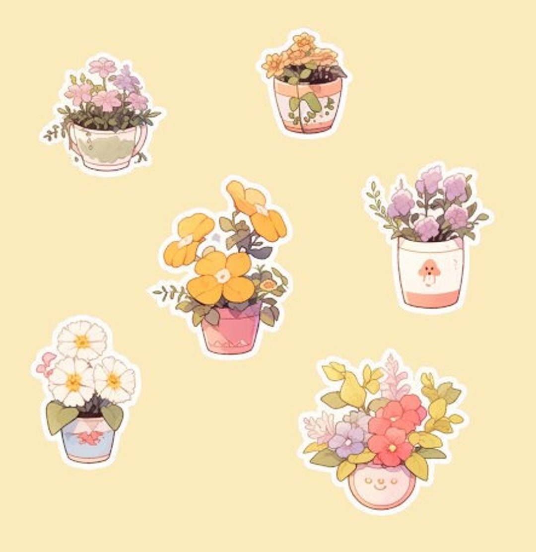 6 Cute Flower Sticker Template - Sunny Collection - Etsy