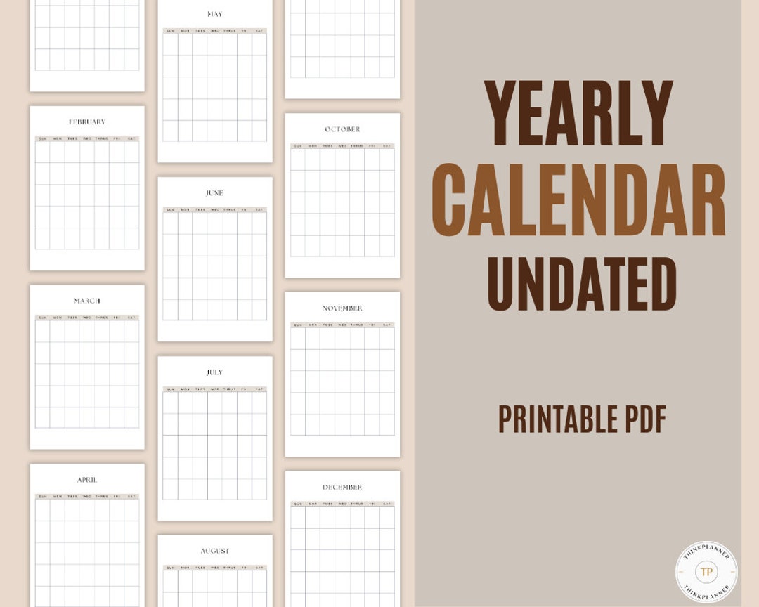 Undated Yearly Calendar Gold Planner Calendar Digital Planner Printable ...