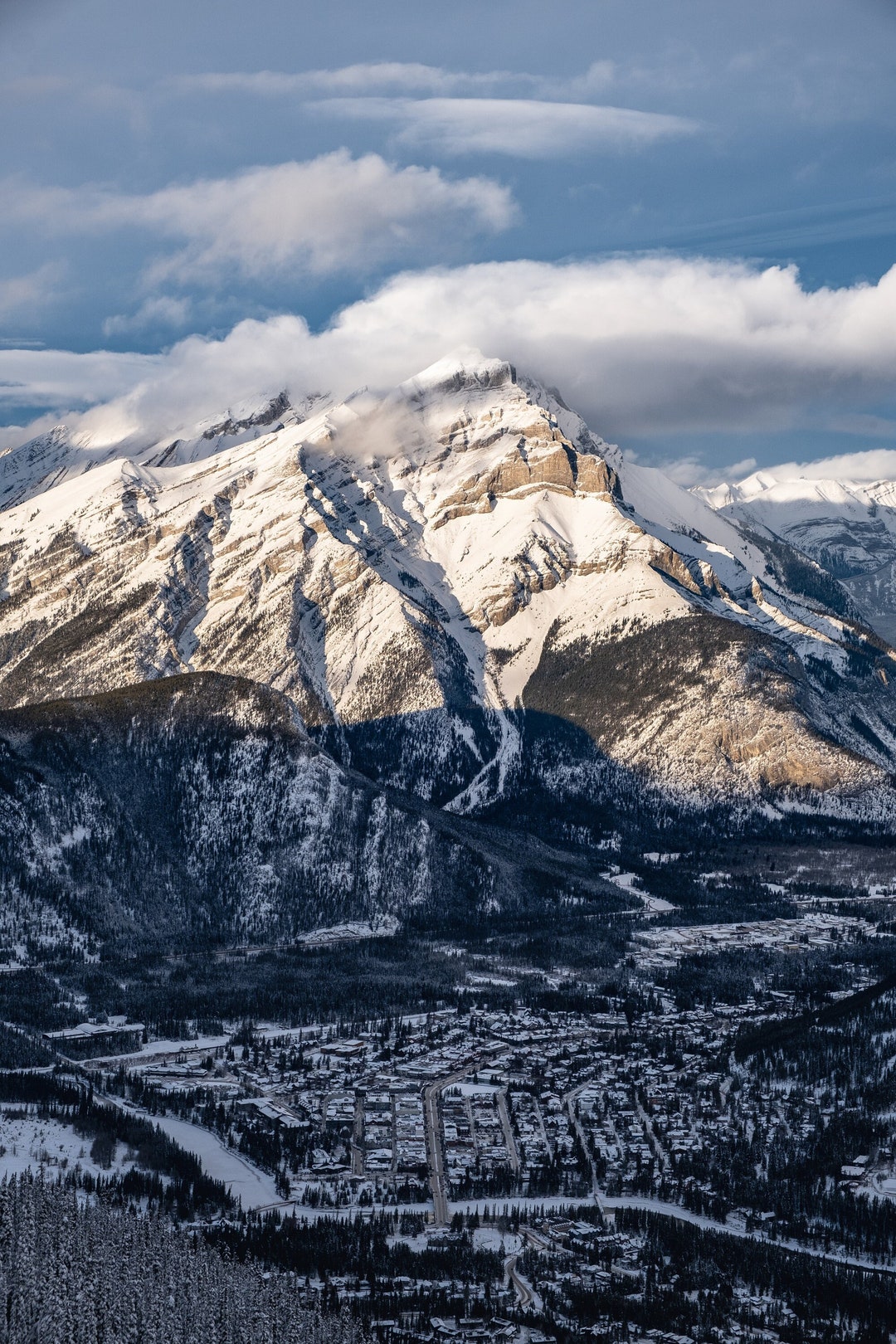 Snow-covered Mountain Towering Over Banff Alberta, Canada DIGITAL ...