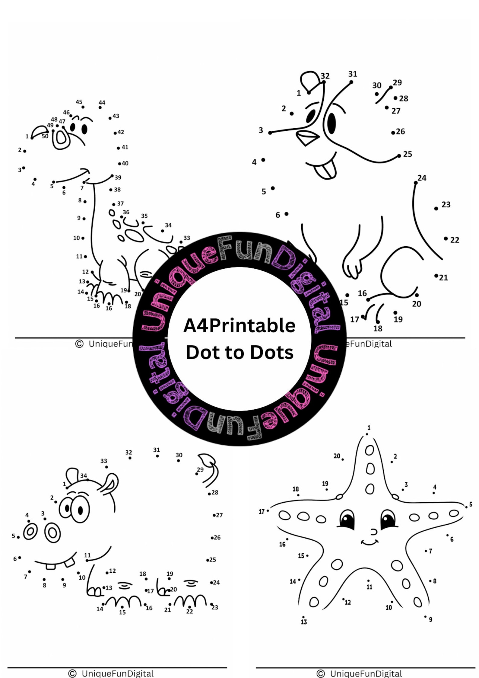 A4 Printable Children’s Dot to Dot Worksheets Educational Fun, Learning ...