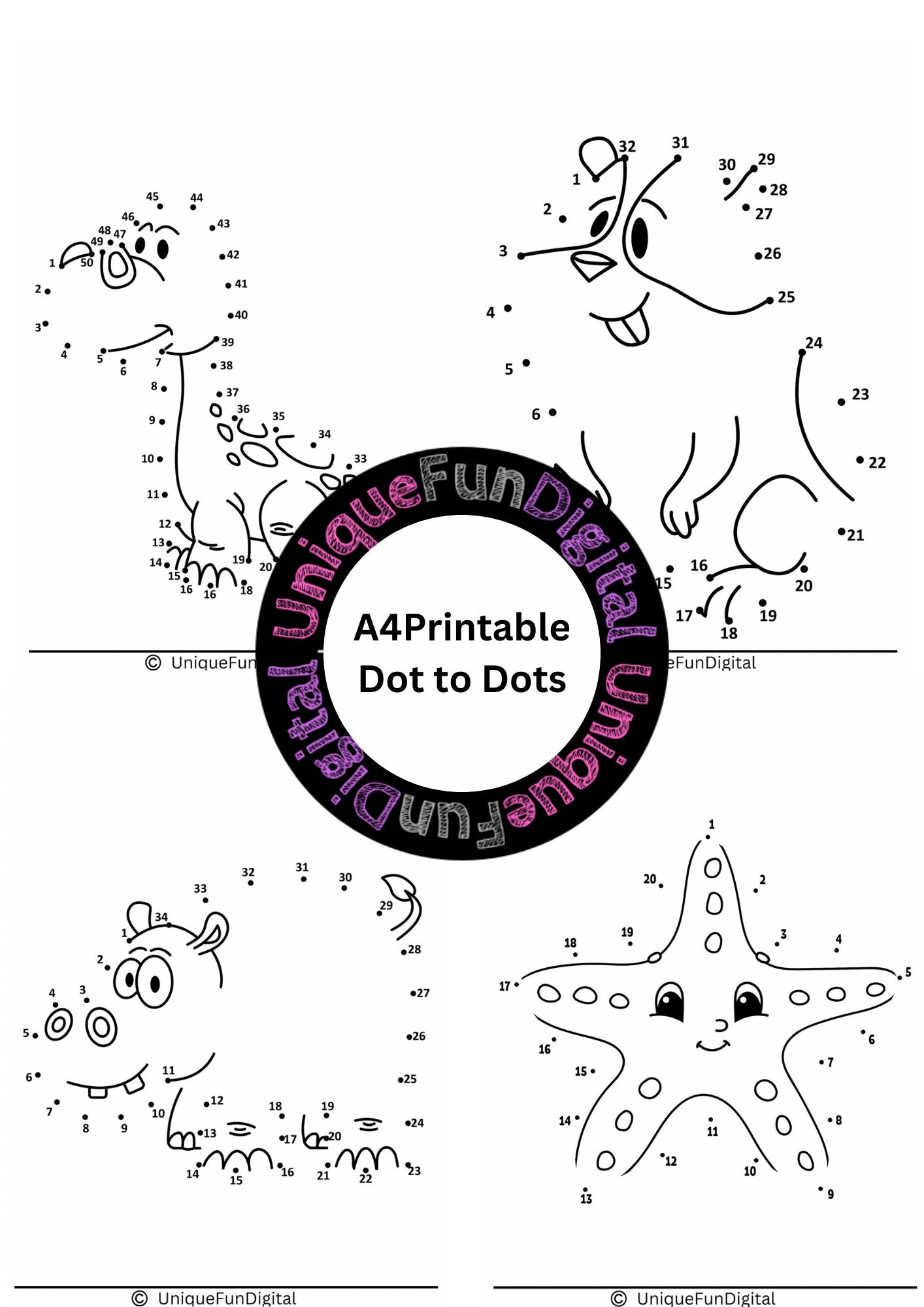 A4 Printable Children’s Dot to Dot Worksheets Educational Fun, Learning ...