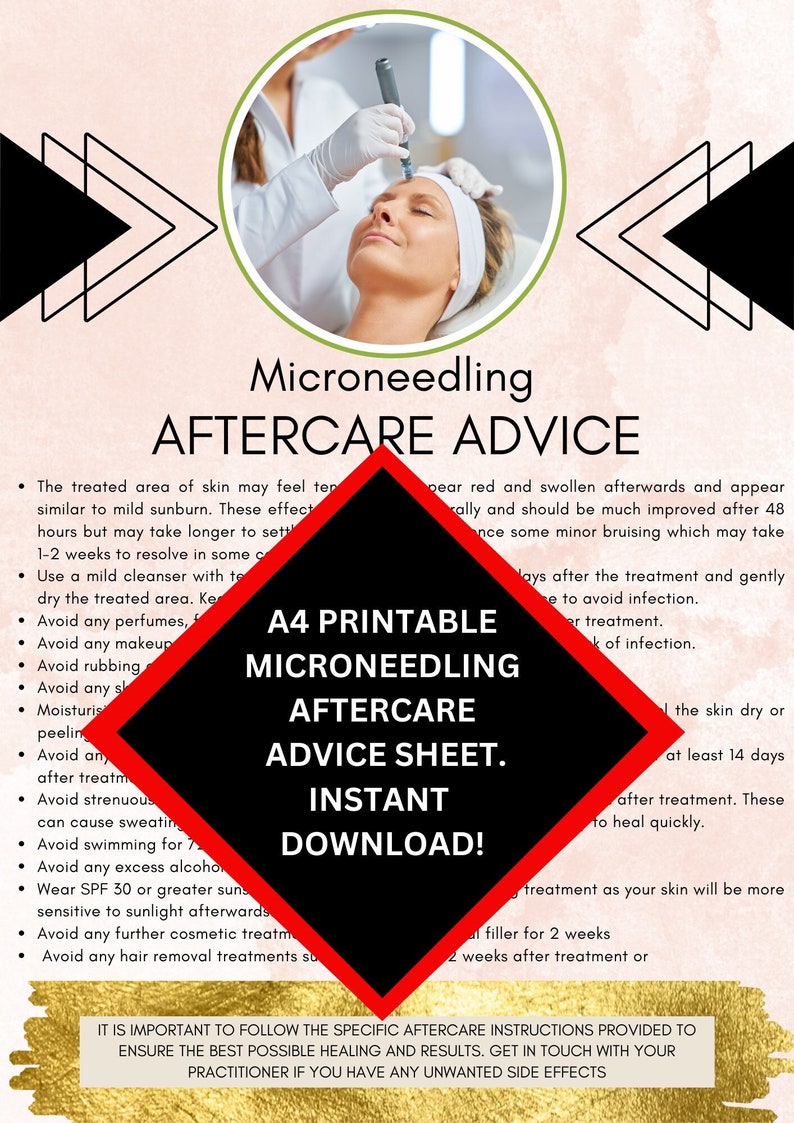 A4 Printable Microneedling After Care Advice Sheet. Instant Digital ...