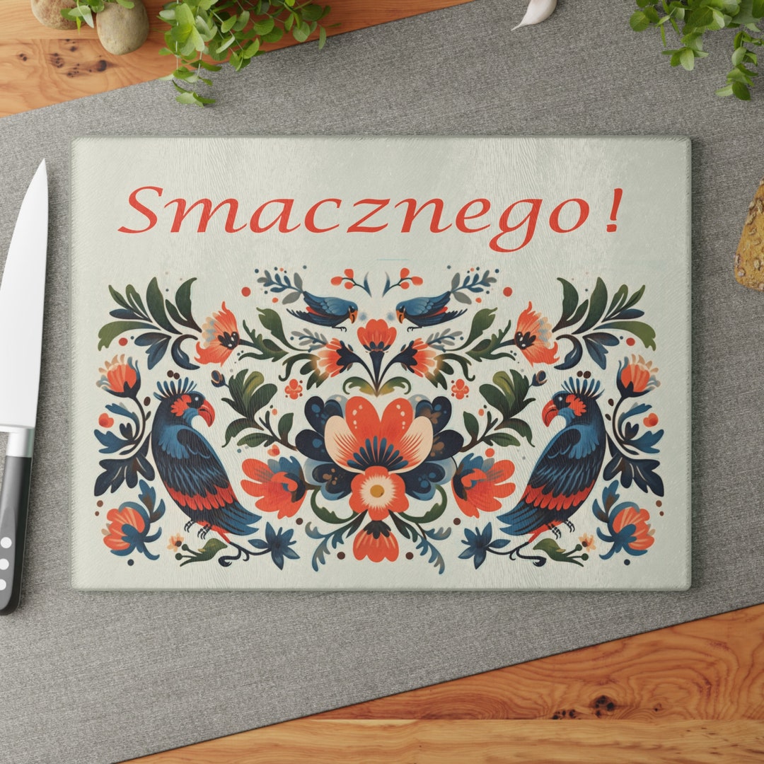 Smacznego! Colorful Birds Polish Folk Art Inspired 11" X 15" Glass ...