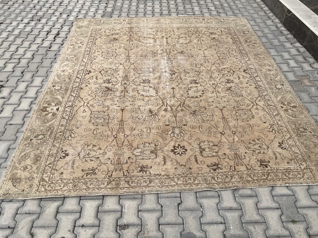 9x11 Vintage Turkish Wool Rug: Neutral Beige Brown Oriental Area Rug - Etsy