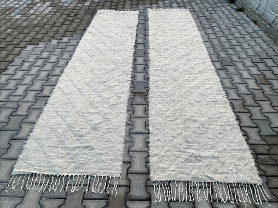 Dual White Runner Rug, Sheepskin Runner, Washable Rug, Home Decor Rug ...