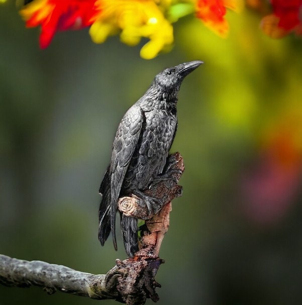 Raven Resin Statue Bird Crow Sculpture Outdoor Crows Halloween Decor ...