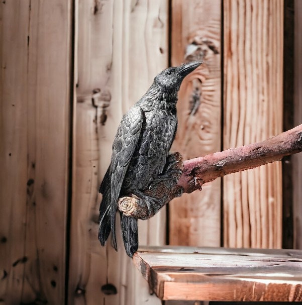 Raven Resin Statue Bird Crow Sculpture Outdoor Crows Halloween Decor ...