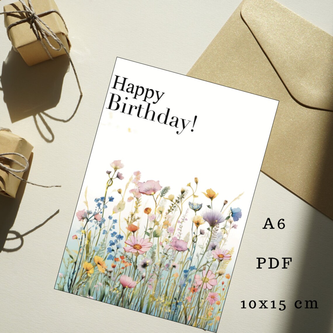 Wildflower Birthday Card, Happy Birthday Card, Digital Birthday Card ...
