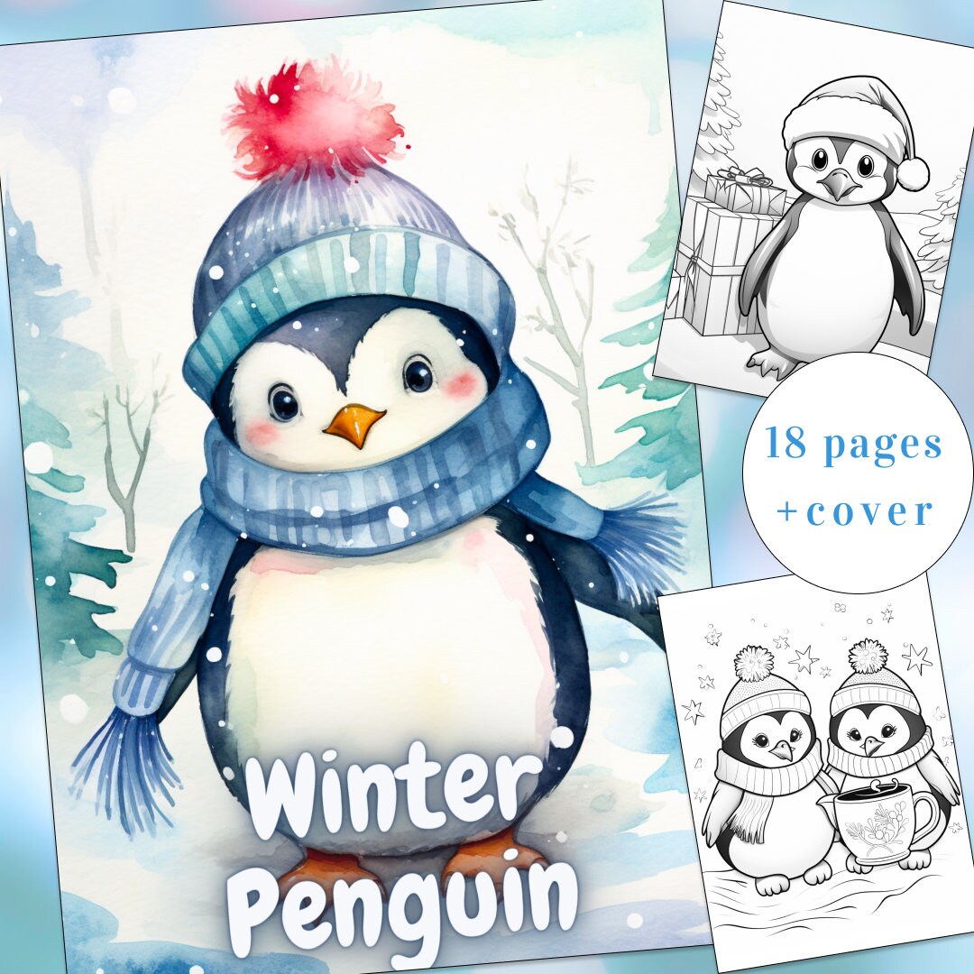 18 Winter Penguin Coloring Page, Cute Penguin Coloring Book, Adults ...