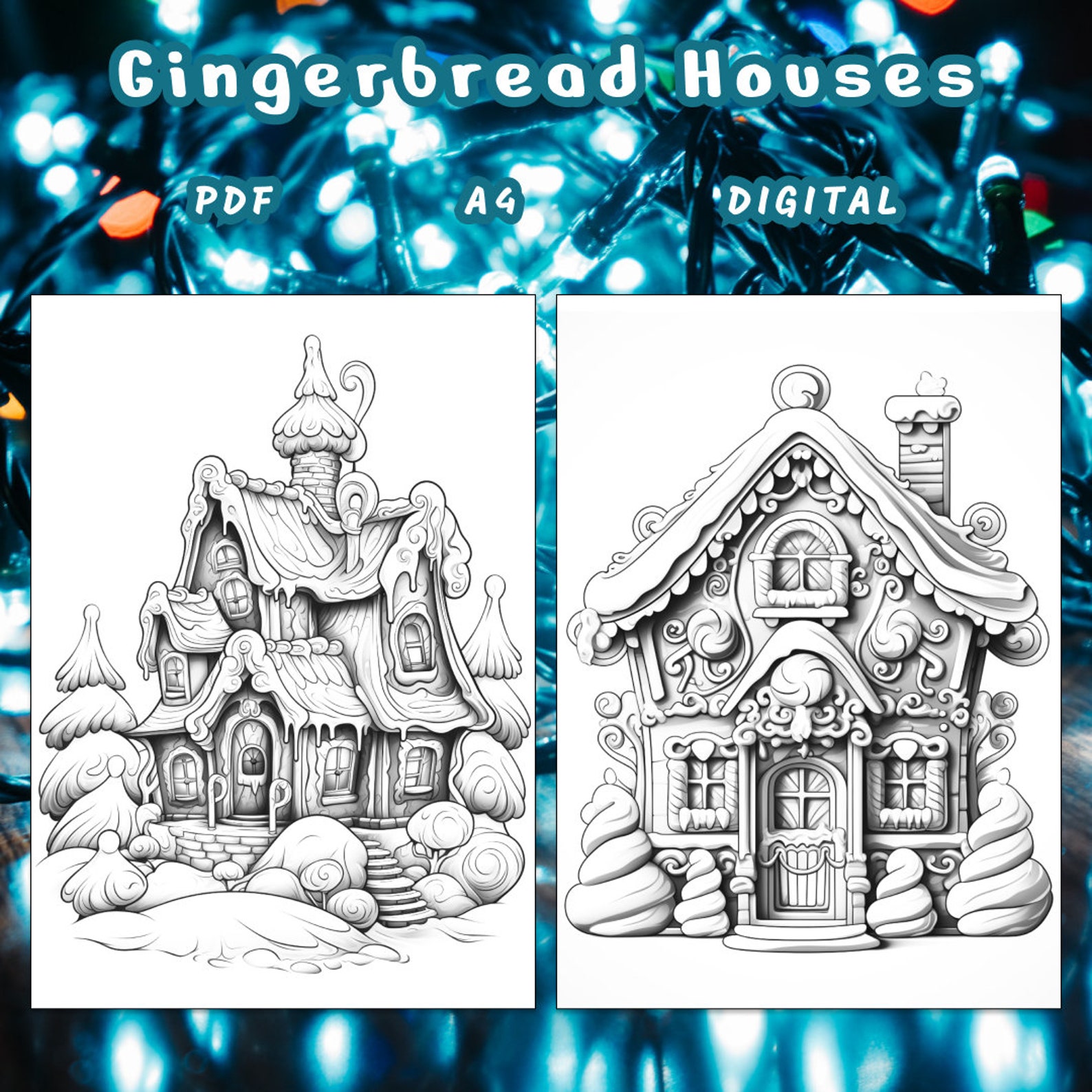 25 Gingerbread Houses Coloring Page, Fantasy Coloring, Winter Coloring ...