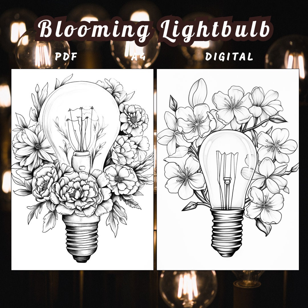 27 Blooming Lightbulb Coloring Page, Flower Coloring,lightbulb Coloring ...