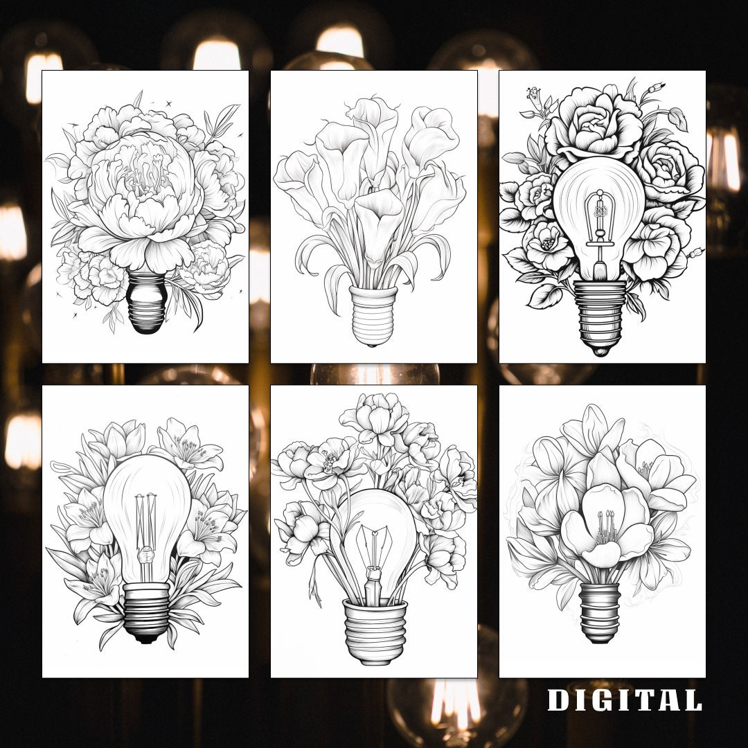 27 Blooming Lightbulb Coloring Page, Flower Coloring,lightbulb Coloring ...