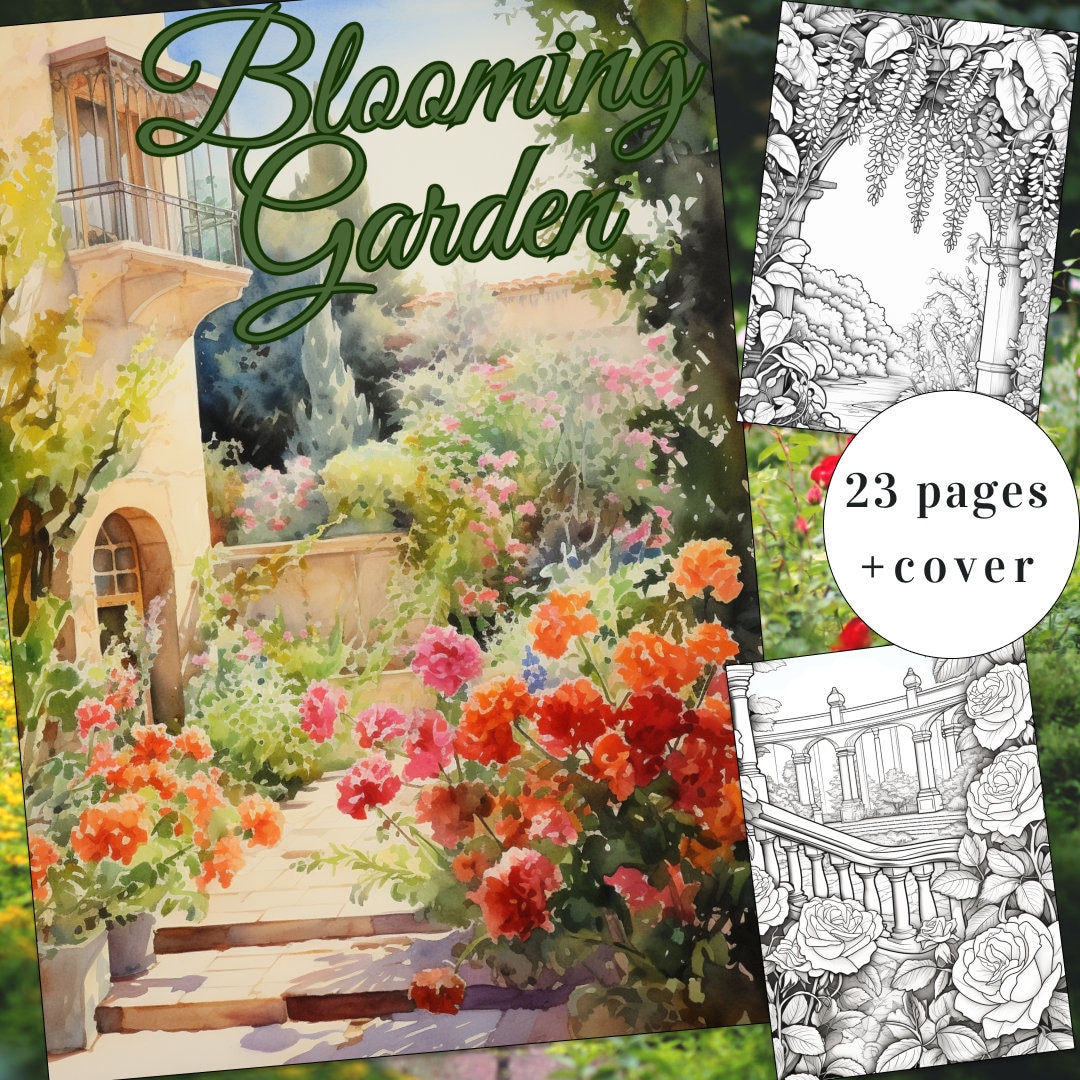 23 Blooming Garden Coloring Page, Floral Garden Coloring Book, Flowers ...
