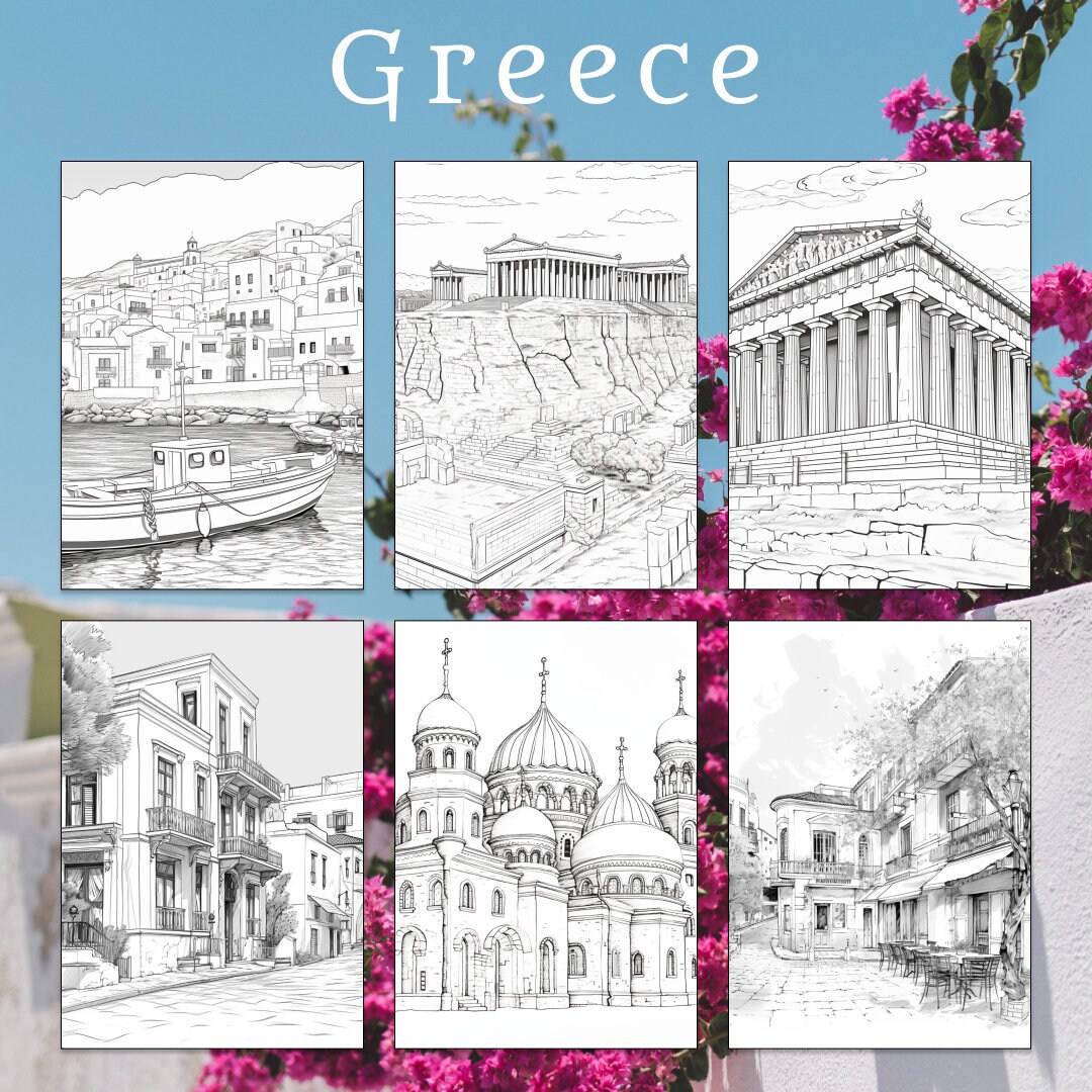 25 Greece Coloring Page, Greece Architecture Coloring, Greek Scenes ...
