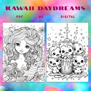 Kawaii Coloring Page Book, Adults + Kids- Instant Download, Kawaii ...