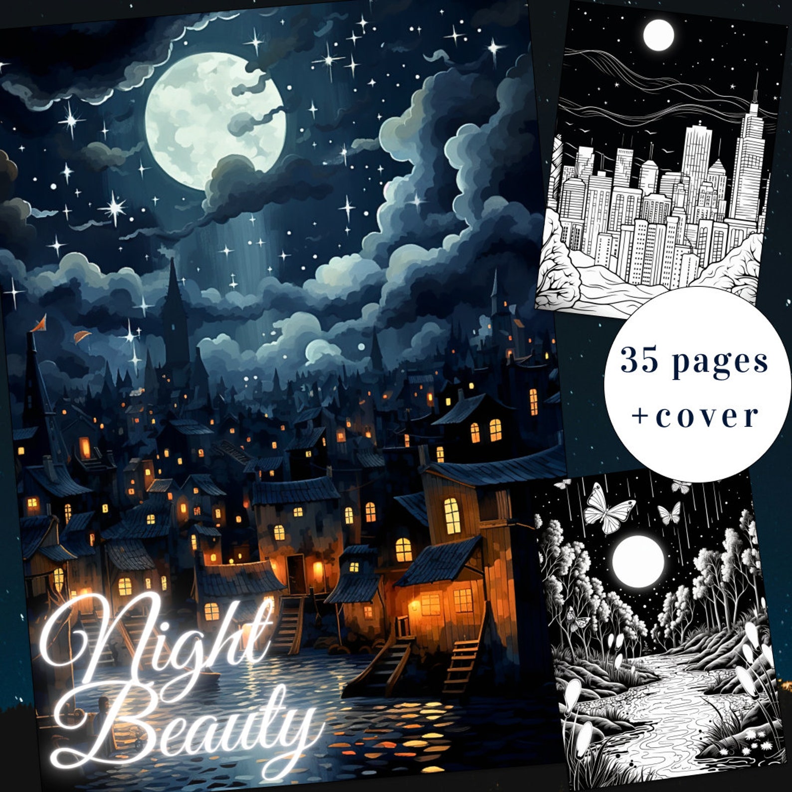 35 Night Beauty Coloring Page, Night Coloring, Moonlight Coloring Book ...