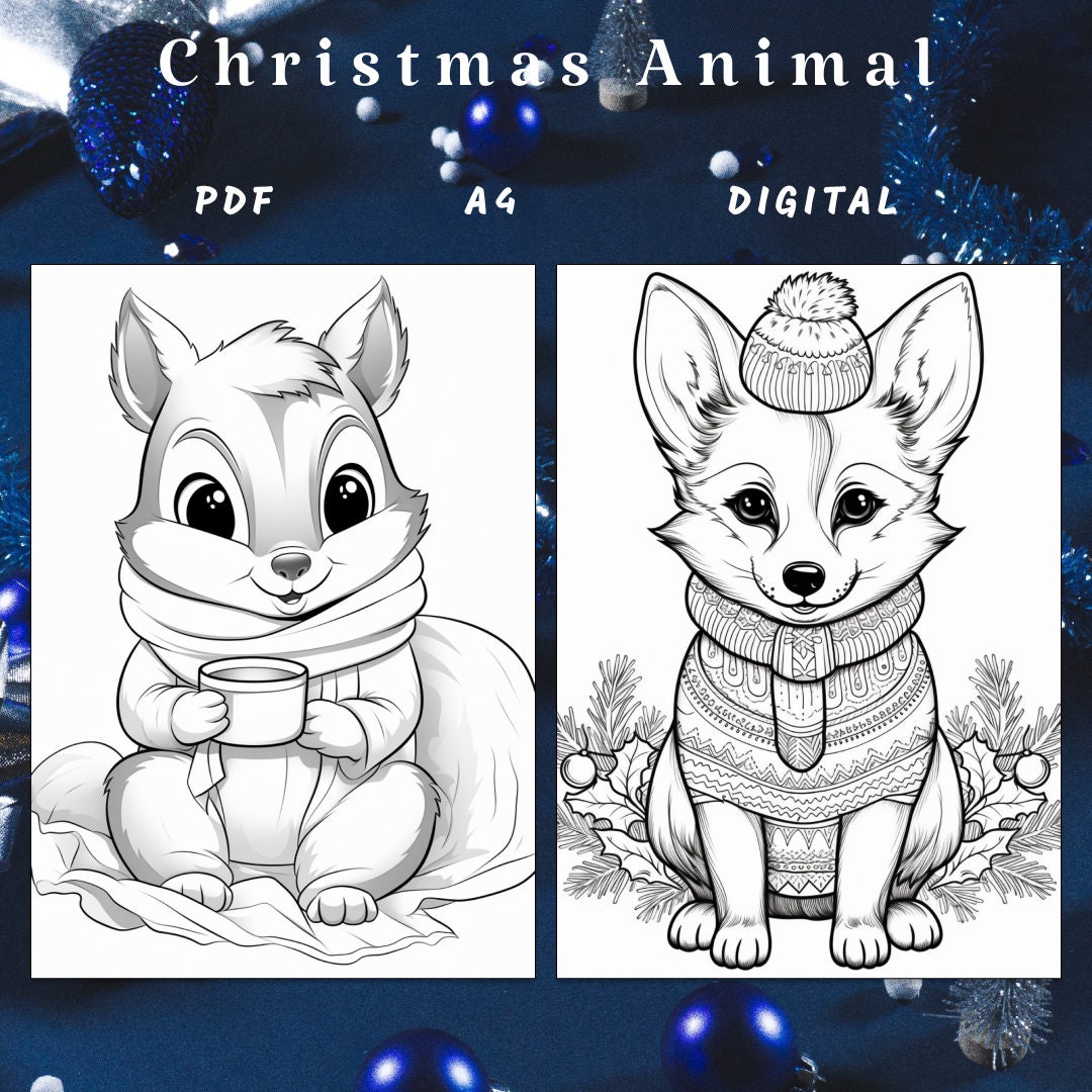 16 Christmas Animal Coloring Page, Christmas Coloring, Cute Animal ...