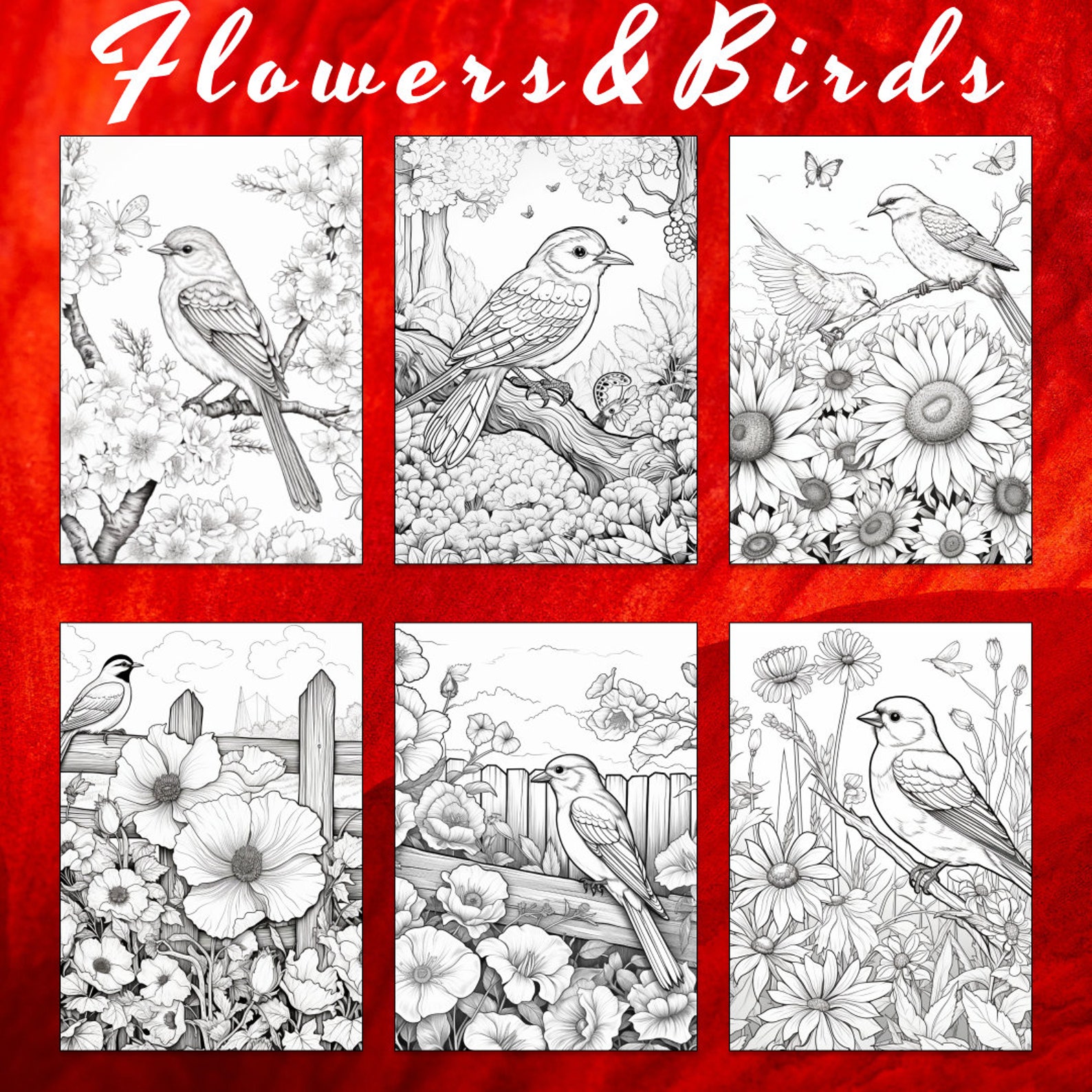 30 Birds and Flowers Coloring Page, Flower Coloring, Birds Coloring ...