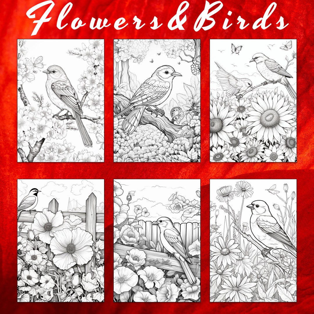 30 Birds and Flowers Coloring Page, Flower Coloring, Birds Coloring ...