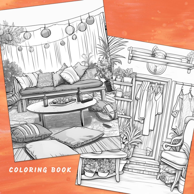30 Interior Coloring Page, Design Coloring Book, Rooms Coloring, Adults ...