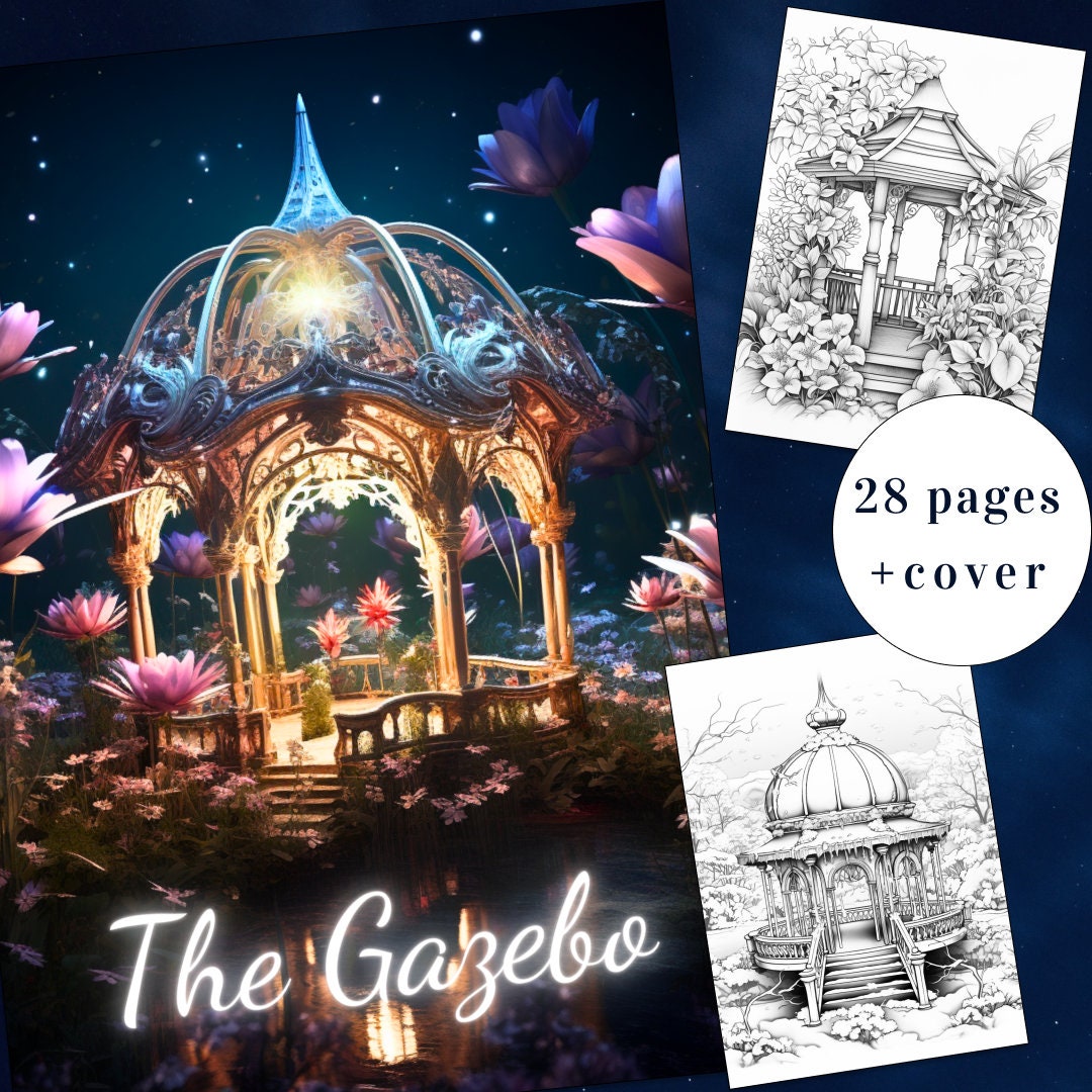 28 Gazebo Coloring Page, Fantasy Gazebo Coloring, Floral Gazebo ...