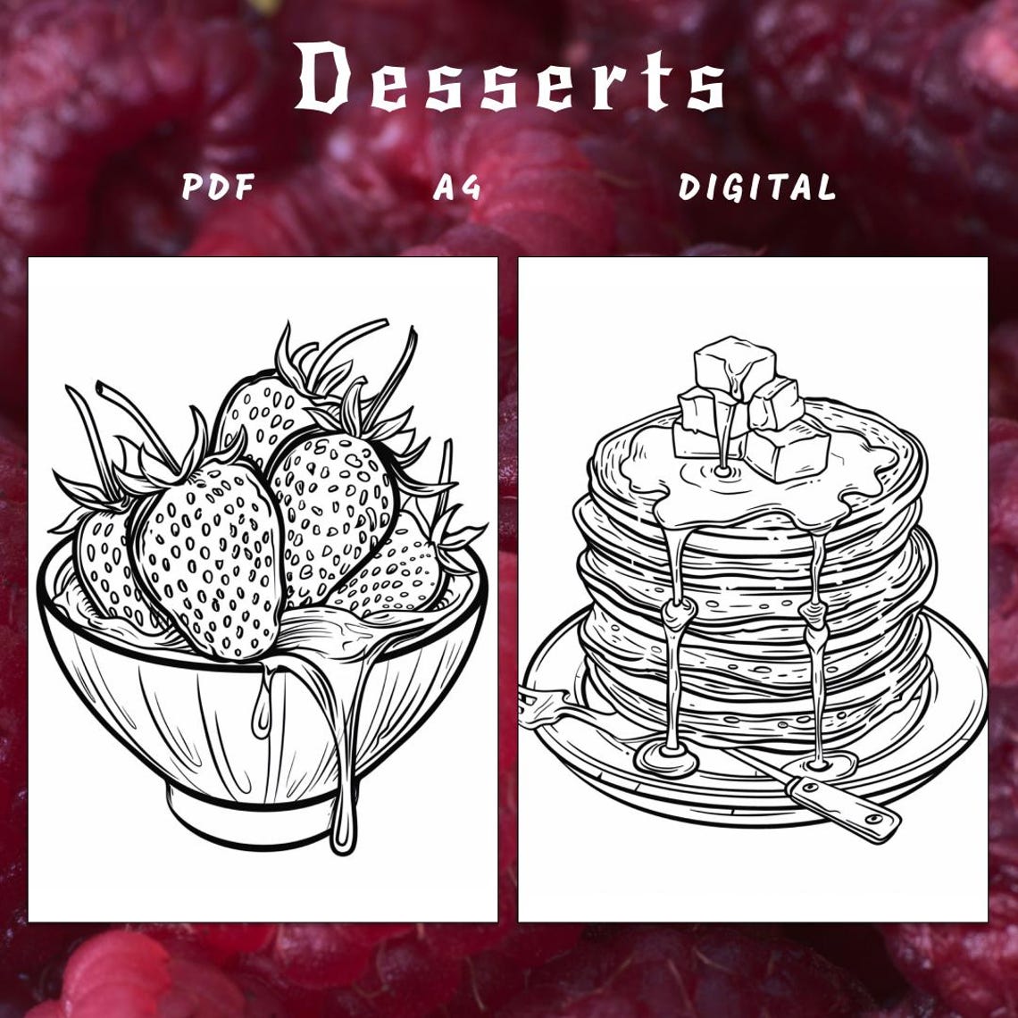 30 Desserts Coloring Page, Cakes Coloring Book, Desserts Coloring Book ...