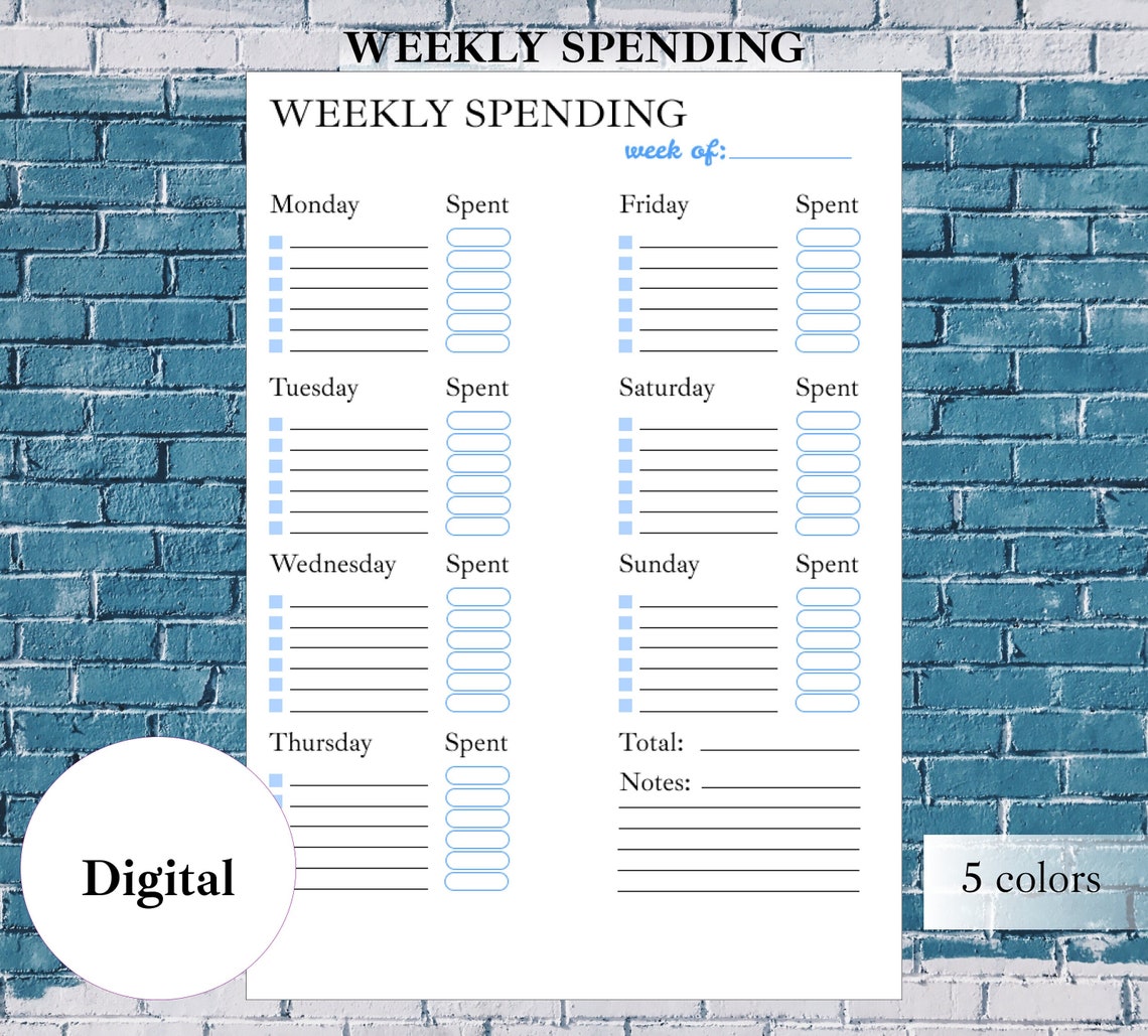 Weekly Spending Tracker, Spending Tracker, Expense Tracker Printable ...