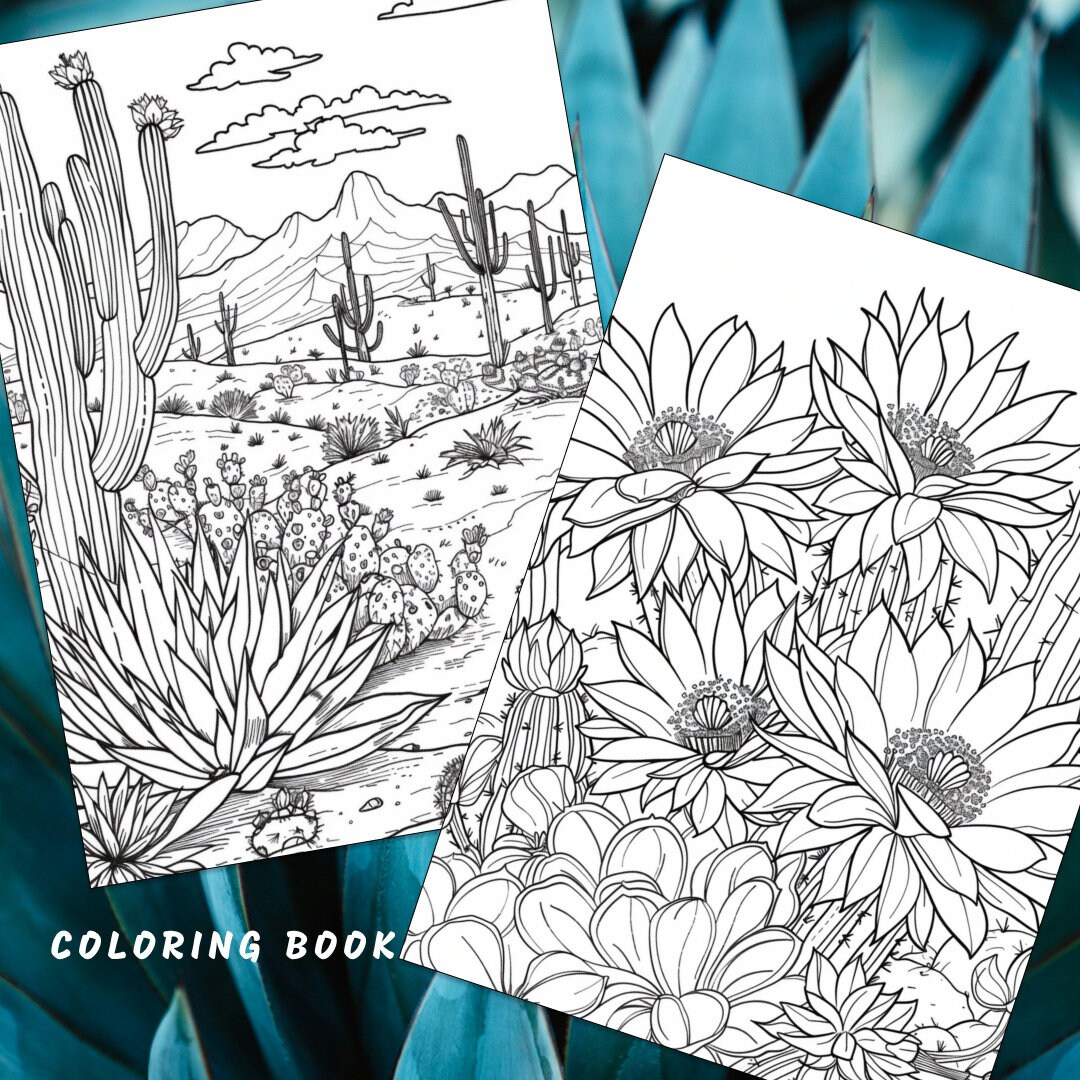 29 Cactus Coloring Page, Succulent Coloring Book, Grayscale Coloring ...