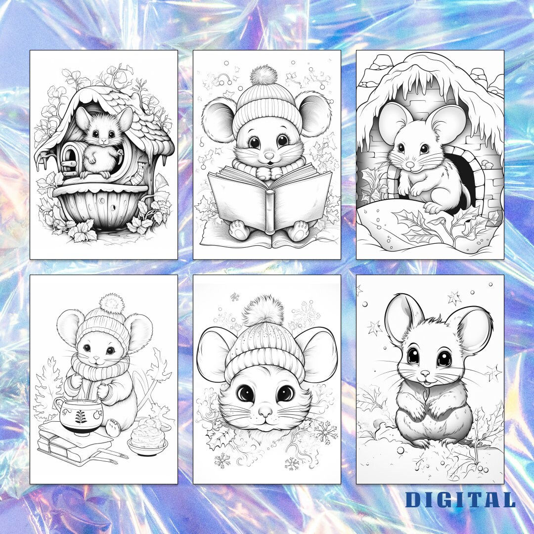 29 Winter Mouse Coloring Page, Cute Mouse Coloring Book, Adults + Kids ...