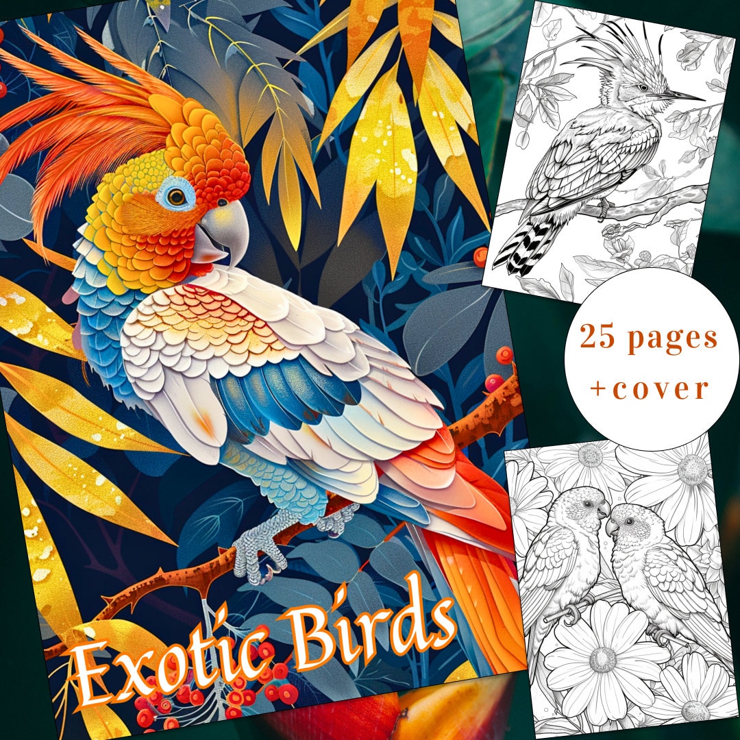25 Exotic Birds Coloring Page, Birds Coloring, Parrots Coloring Book ...