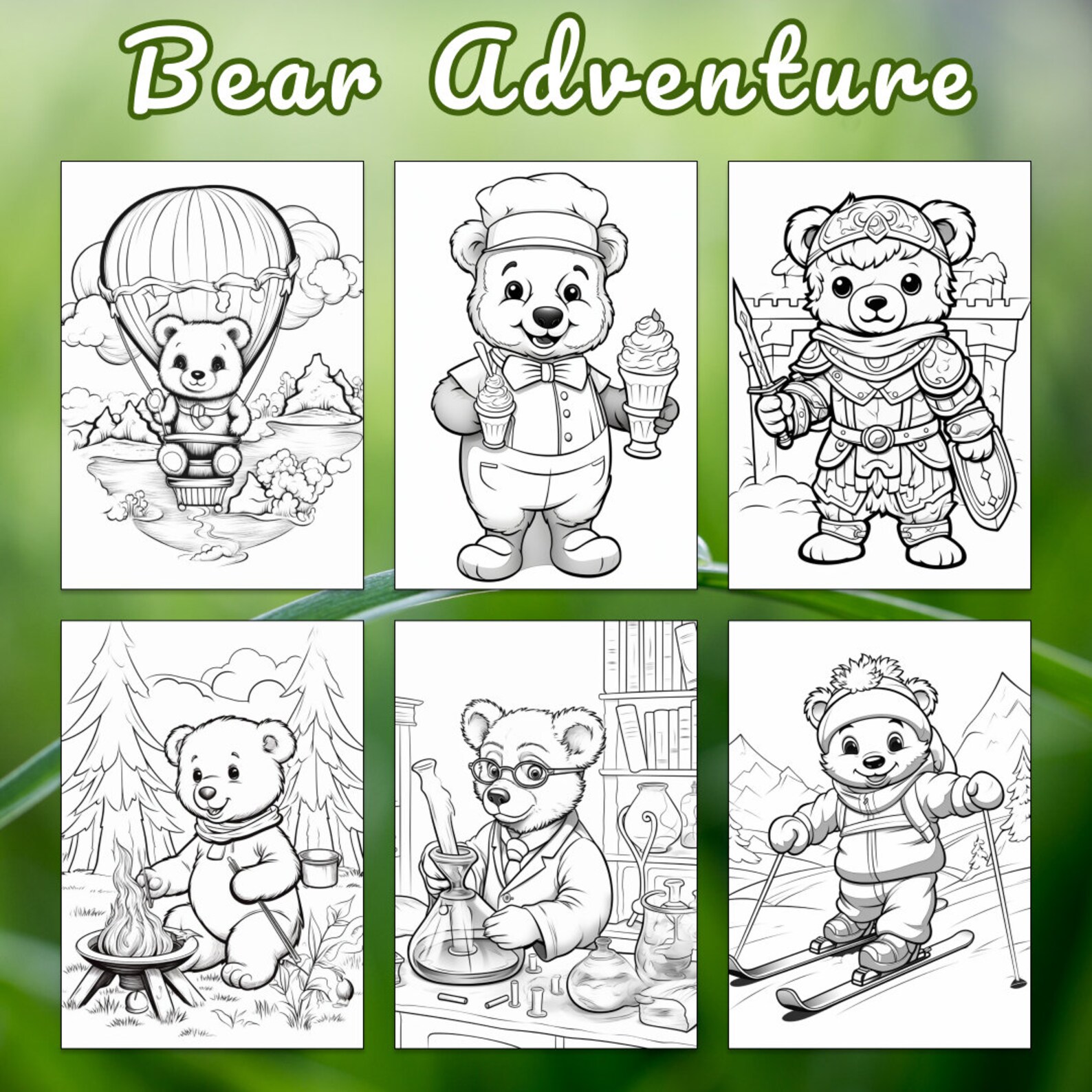 21 Bear Adventure Coloring Page, Cute Bear Coloring Book, Coloring Book ...