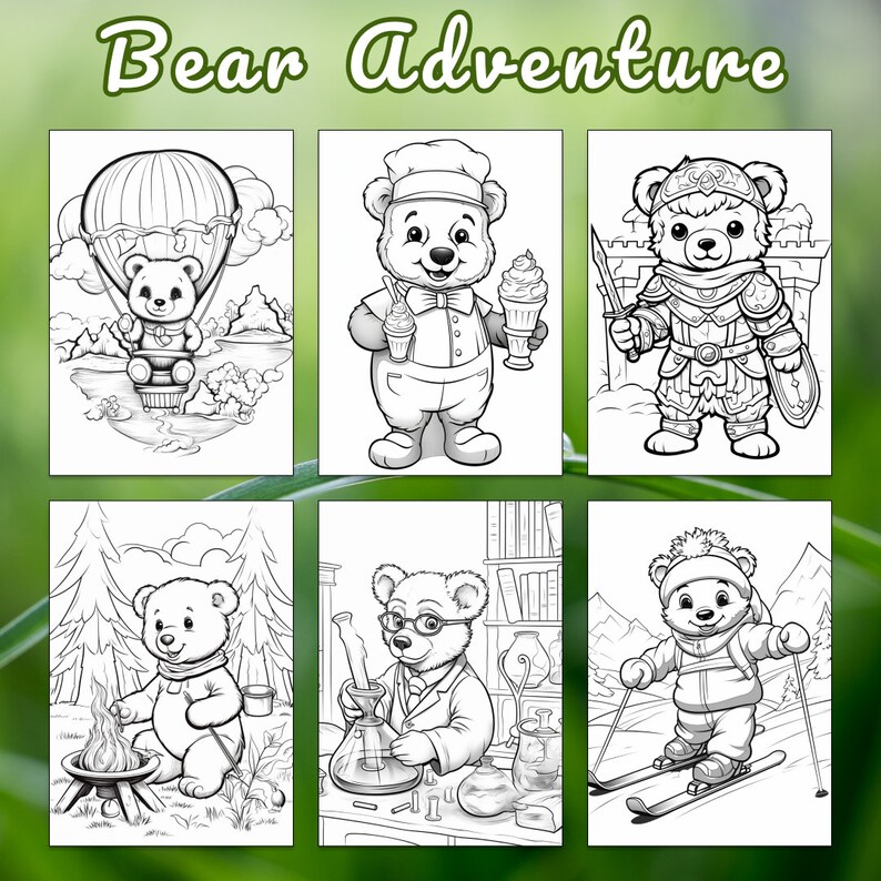 21 Bear Adventure Coloring Page, Cute Bear Coloring Book, Coloring Book ...