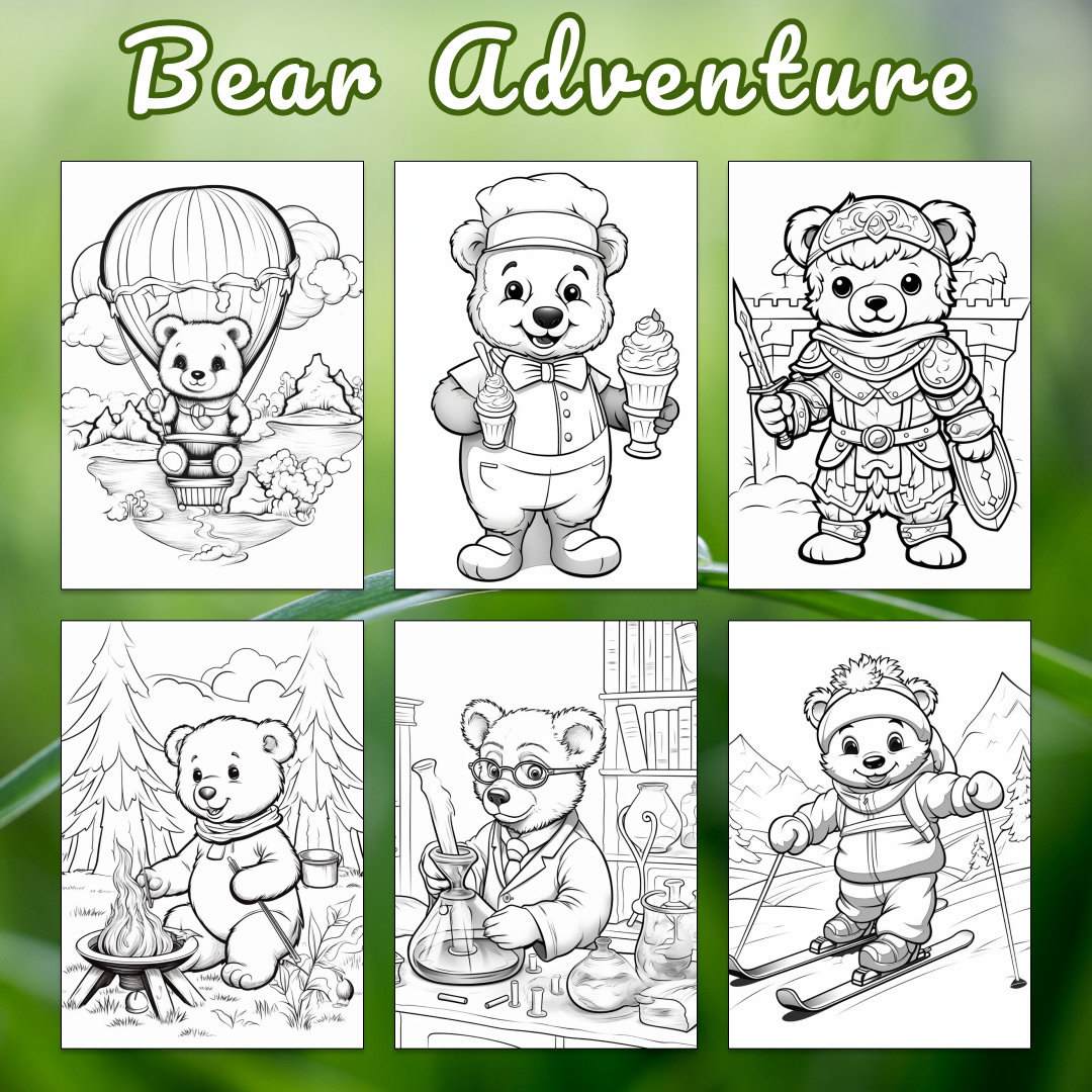 21 Bear Adventure Coloring Page, Cute Bear Coloring Book, Coloring Book ...