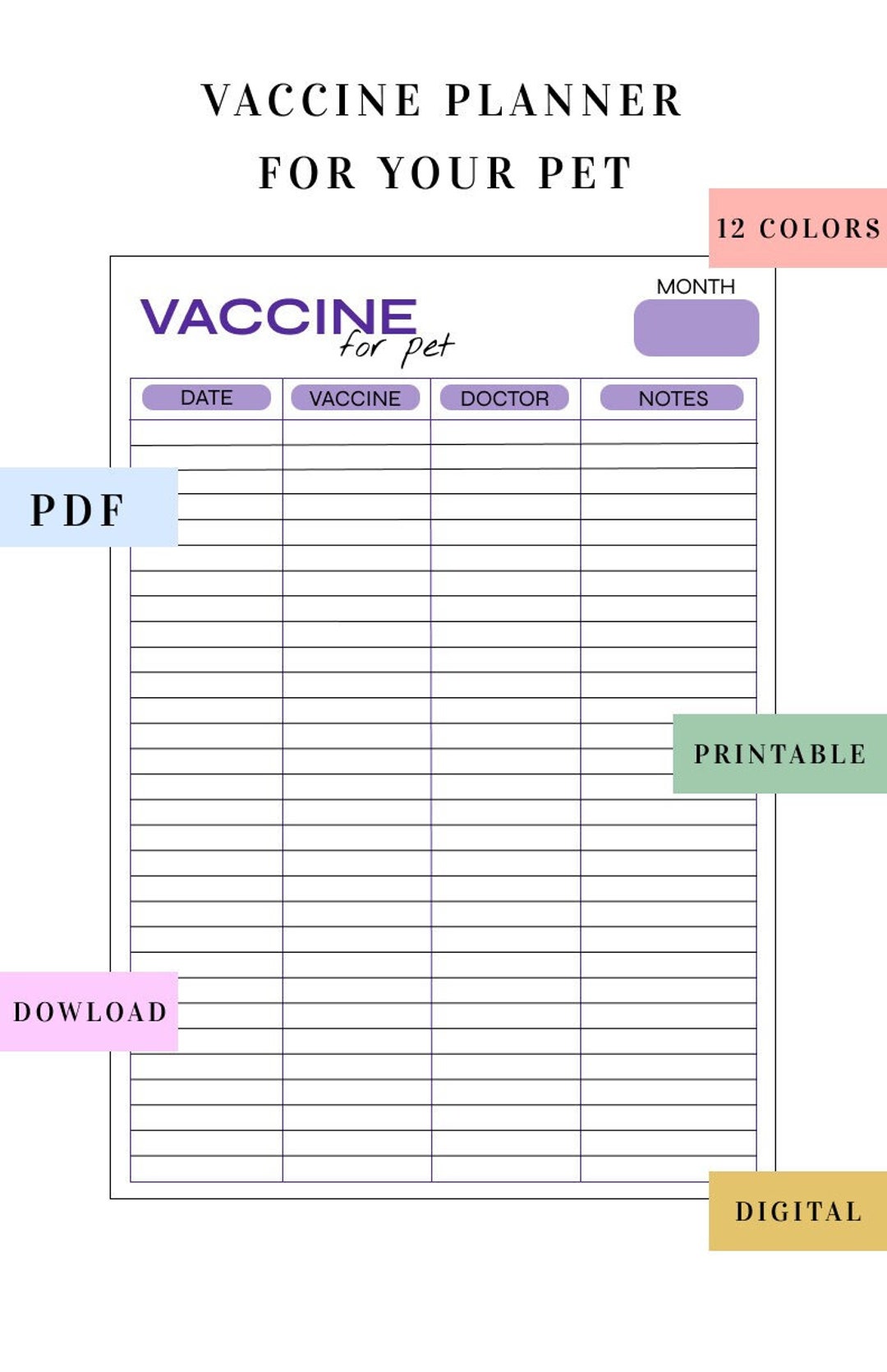 Pet Vaccination Planner, Pet Vaccine Tracker, Vaccine Log, Pet ...