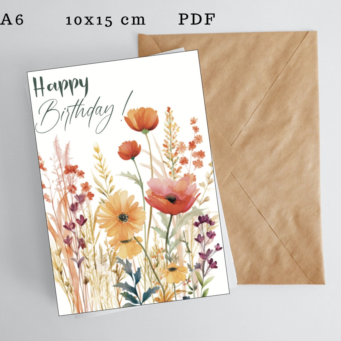 Wildflower Birthday Card, Happy Birthday Card, Digital Birthday Card ...