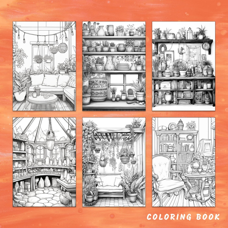30 Interior Coloring Page, Design Coloring Book, Rooms Coloring, Adults ...