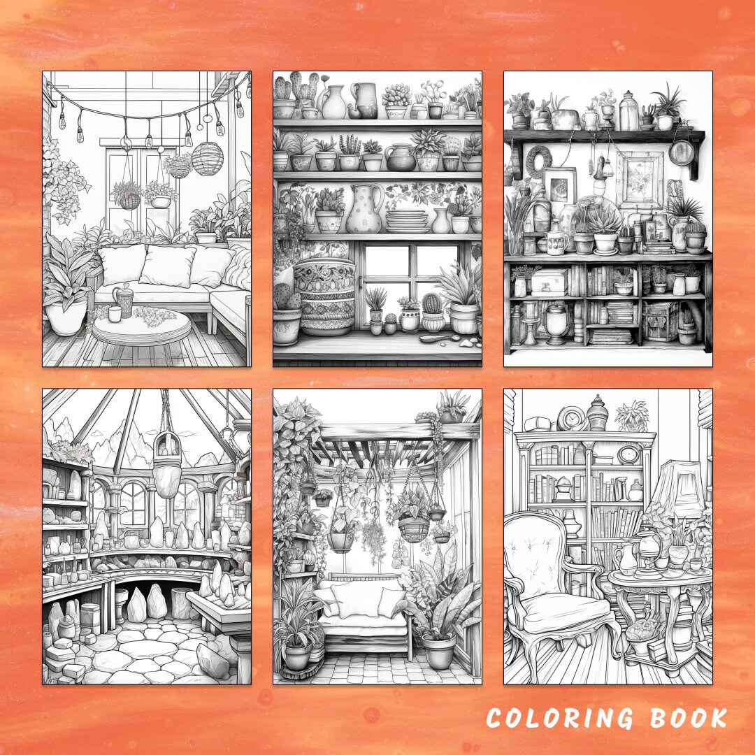 30 Interior Coloring Page, Design Coloring Book, Rooms Coloring, Adults ...