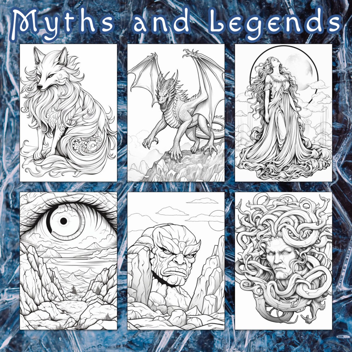 27 Myths Coloring Page, Legends Coloring, Fantasy Coloring Book, Adults ...