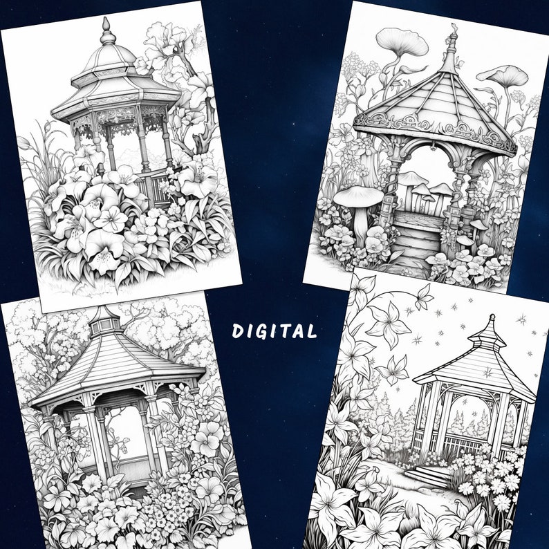 28 Gazebo Coloring Page, Fantasy Gazebo Coloring, Floral Gazebo ...