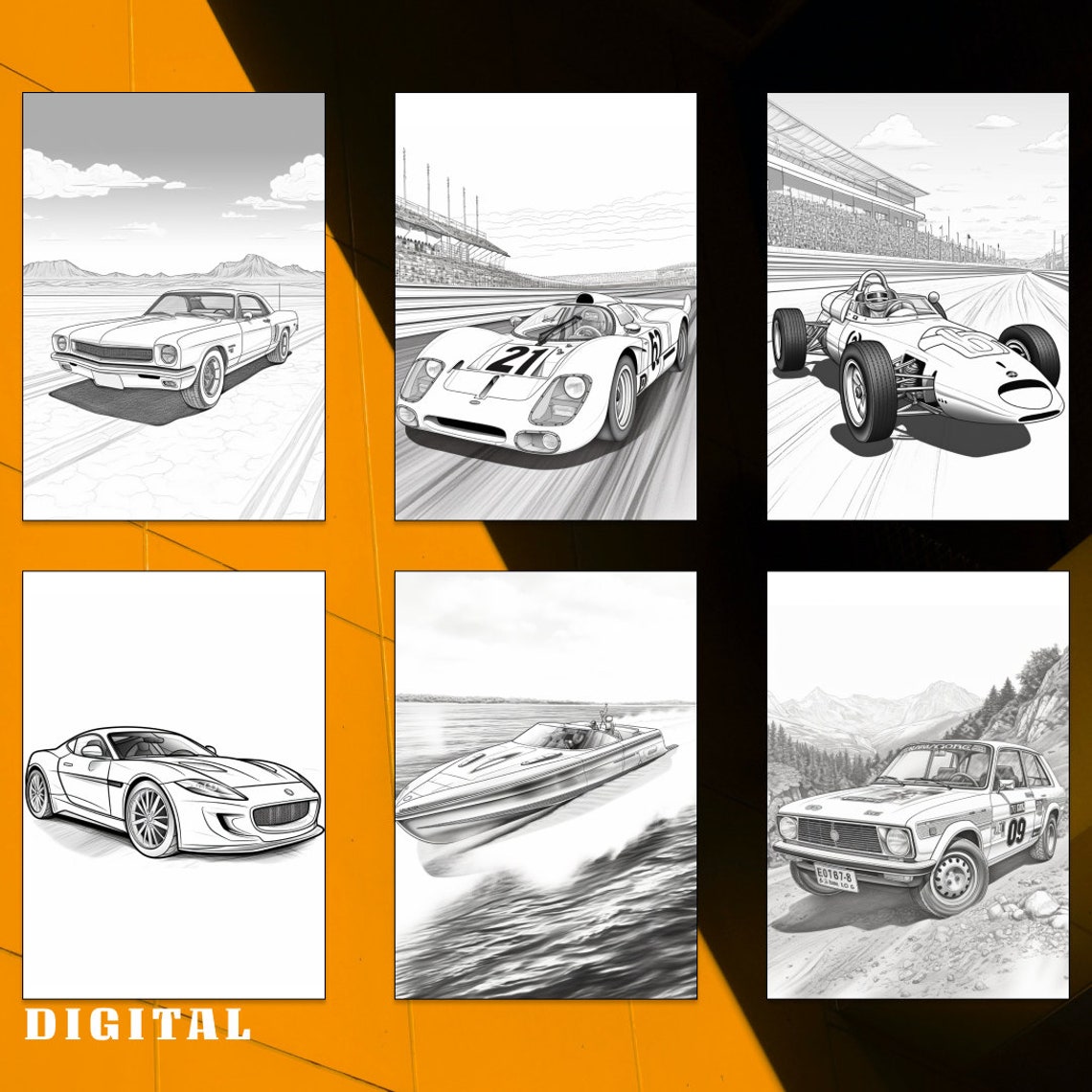 Racing Legends Car Coloring Book, Adults and Kids (printable PDF) - Etsy