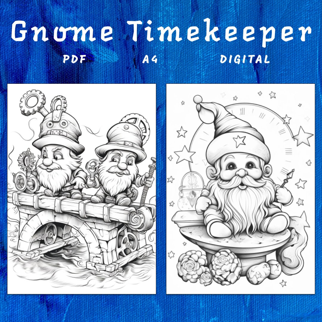 Gnome Timekeeper Coloring Book, 30 Fantasy Pages (printable PDF) - Etsy