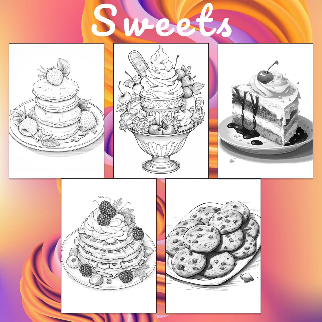 18 Sweets Coloring Page, Cakes Coloring Book, Desserts Coloring Book ...