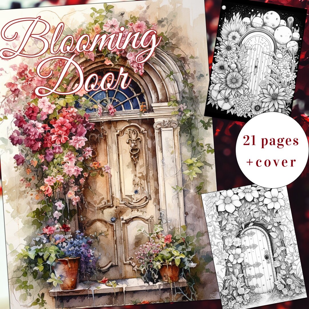 21 Blooming Door Coloring Page, Flower Coloring Book, Fantasy Coloring ...