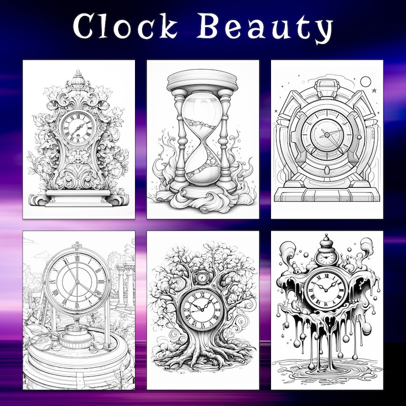 25 Clock Beauty Coloring Page Clock Coloring Flowers - Etsy