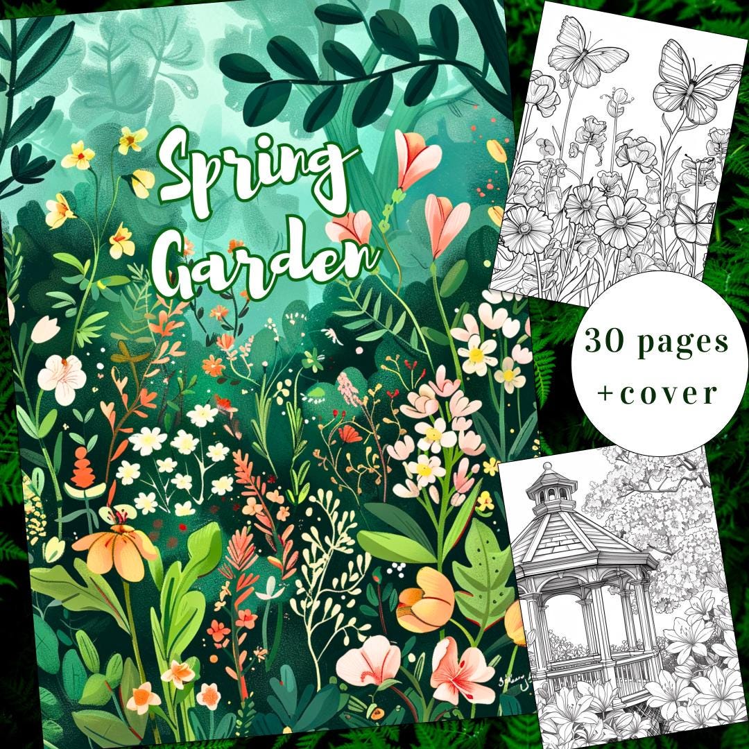 30 Spring Garden Coloring Page, Floral Garden Coloring Book, Flowers ...