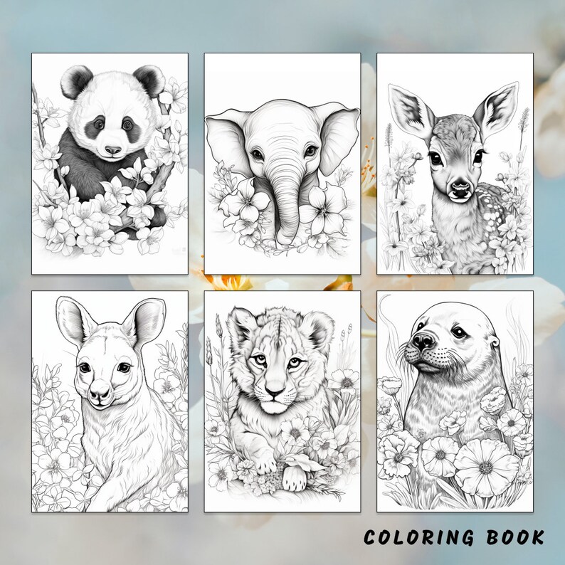 25 Floral Animal Coloring Page, Flower Coloring, Animal Coloring Book ...