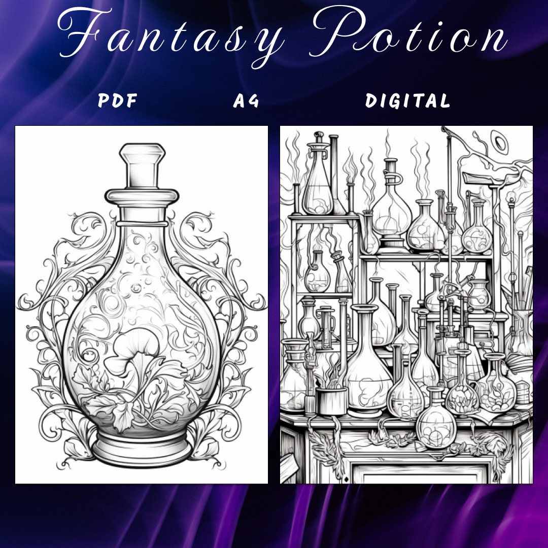 32 Fantasy Potion Coloring Page, Fantasy Coloring, Poison Coloring Book ...