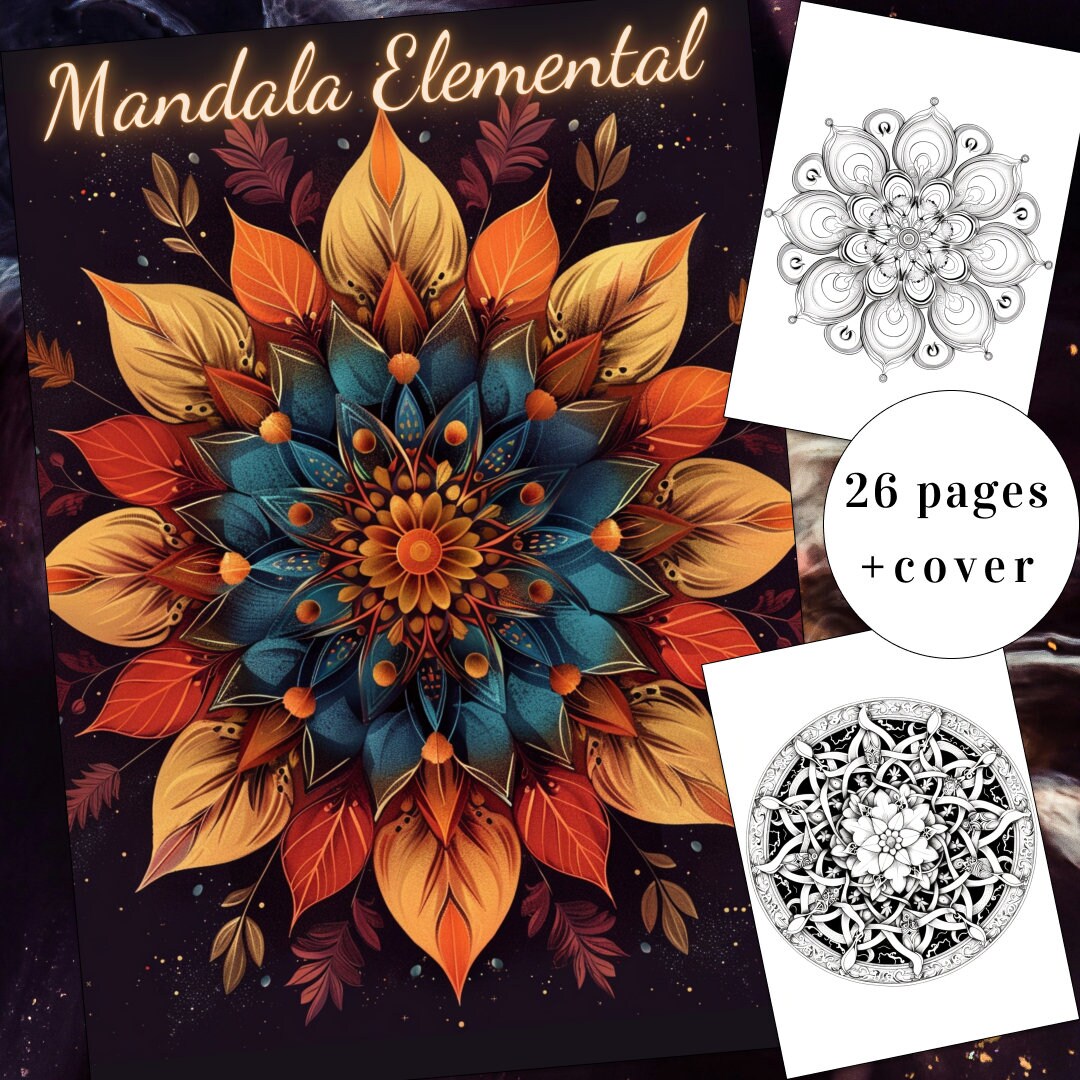 26 Mandala Coloring Pages, Elemental Mandala Coloring Book, Adults ...